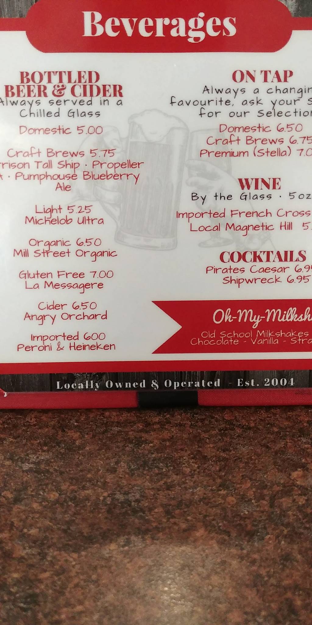 Menu at Skipper Jack's Maritime Restaurant, Moncton
