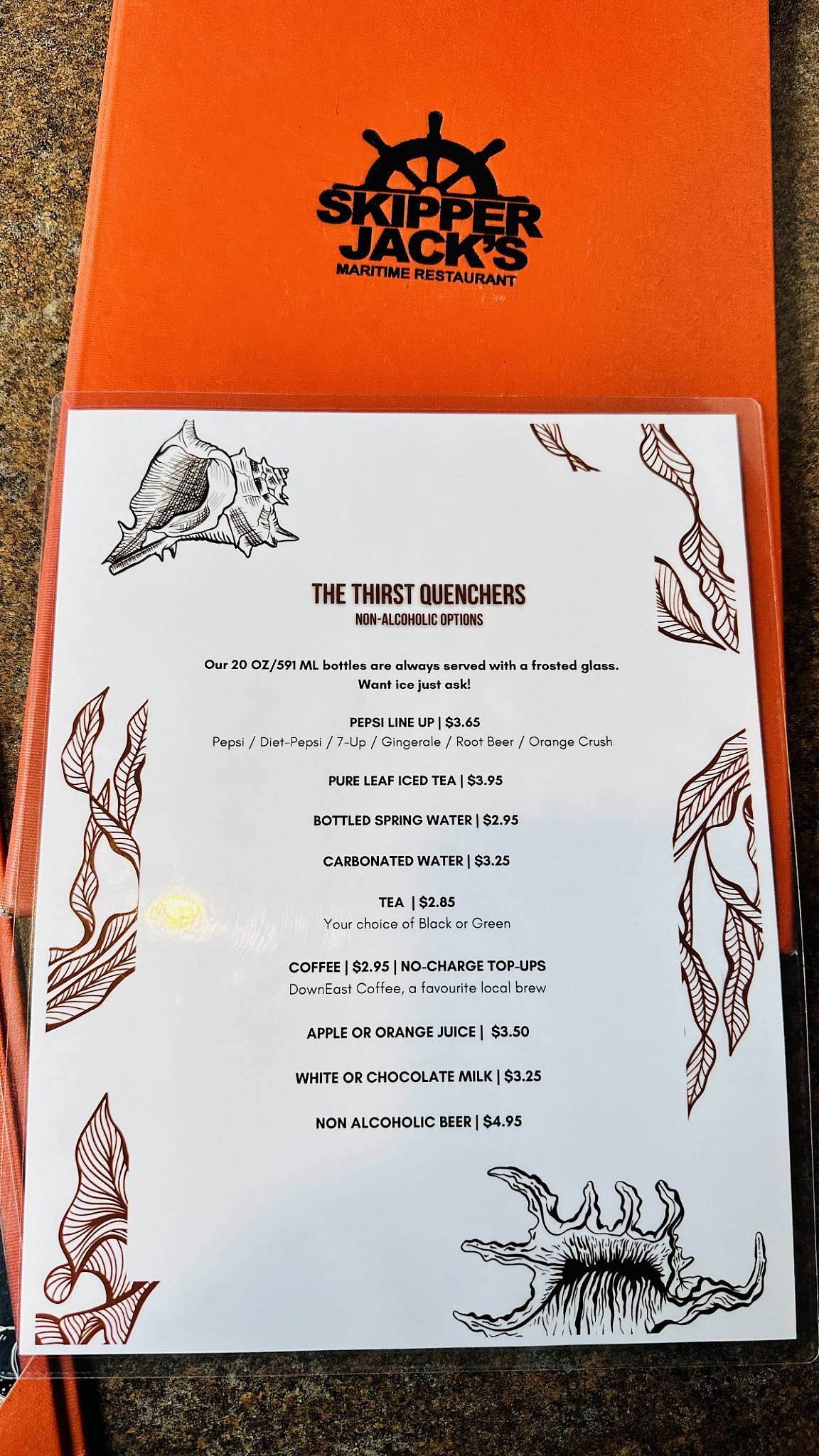 Menu at Skipper Jack's Maritime Restaurant, Moncton