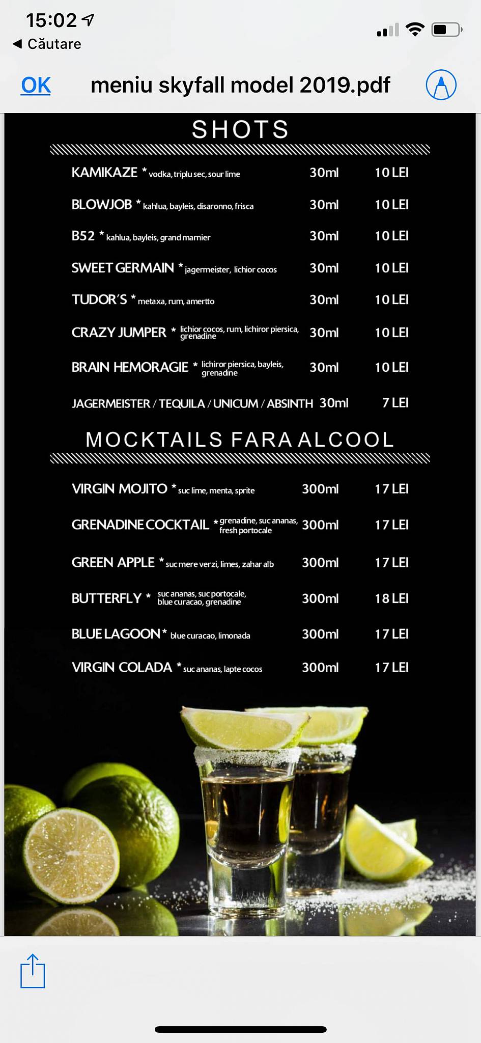Menu at Skyfall Rooftop Lounge, Piatra Neamț