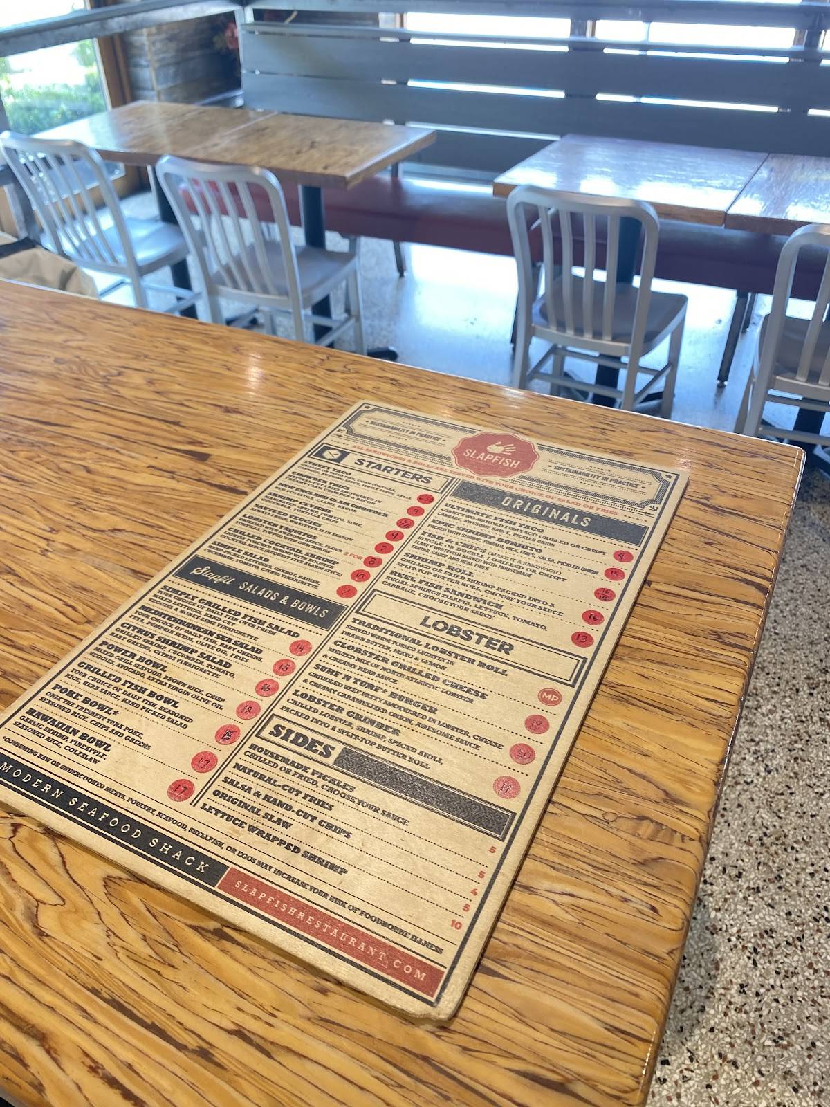 Menu at Slapfish restaurant, Hilton Head Island