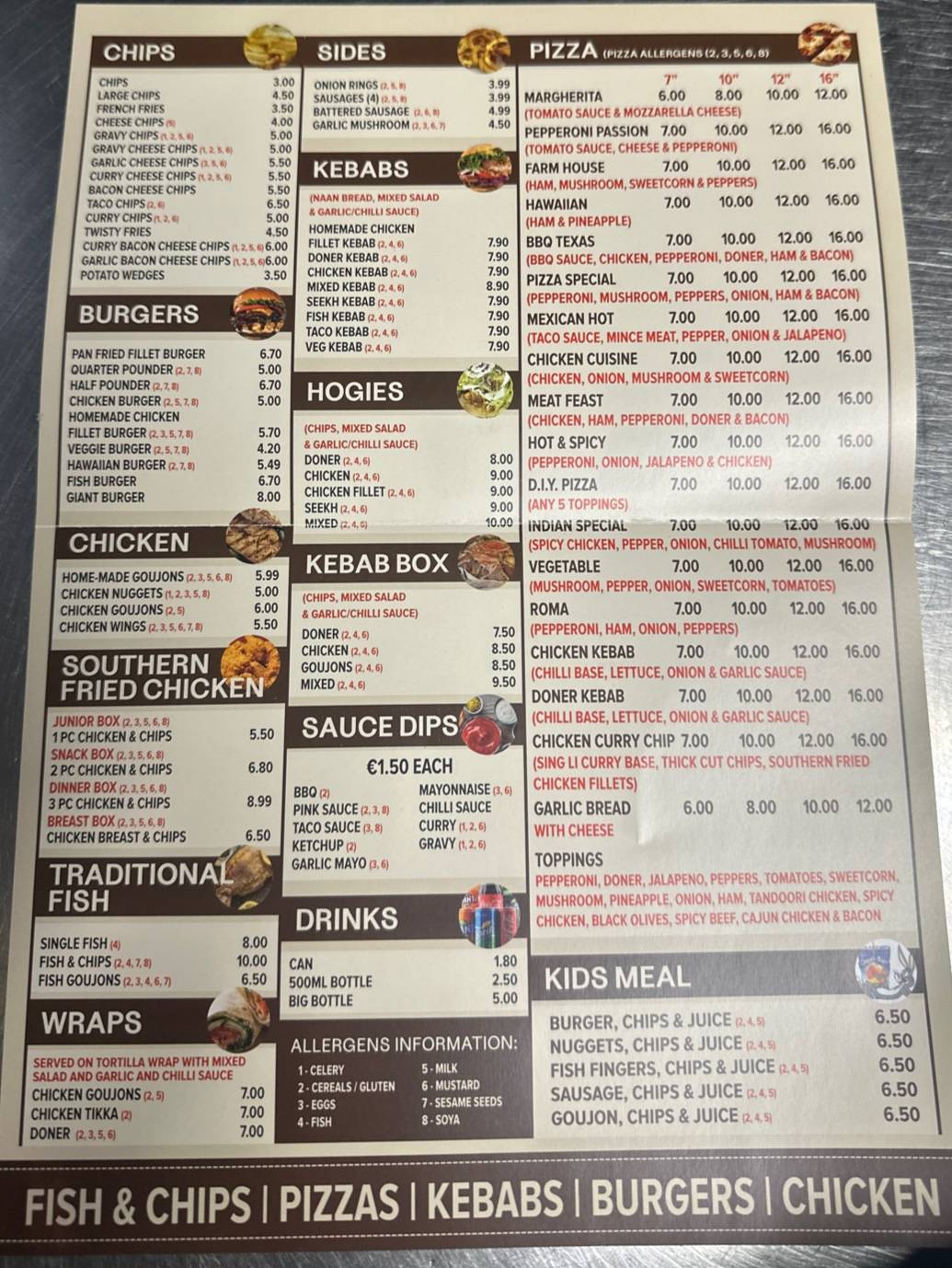 Menu at Sligo Fish & Chips restaurant, Sligo