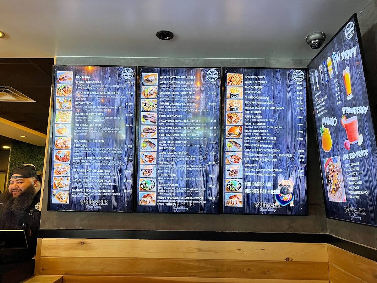 Menu at Smoke and Fire Social Eatery BBQ, Riverside