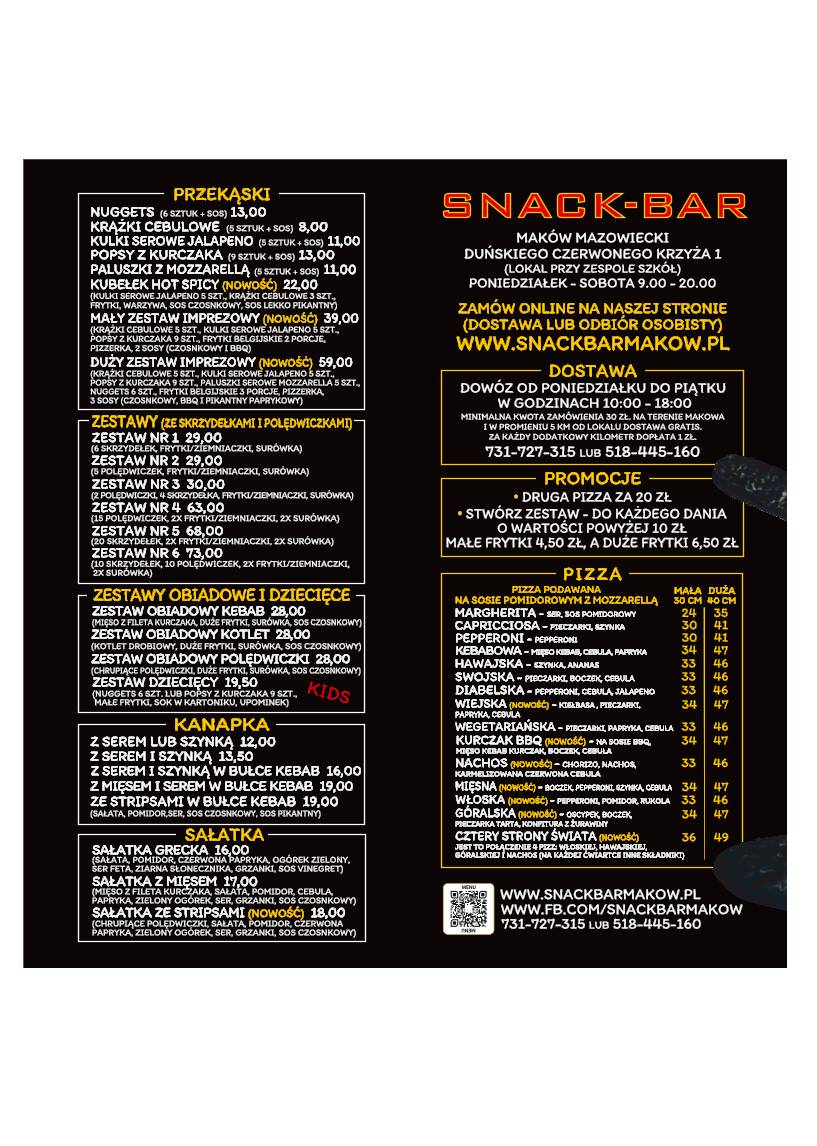 Menu at Snack Bar Maków Maz, Makow Mazowiecki, Duńskiego Czerwonego ...