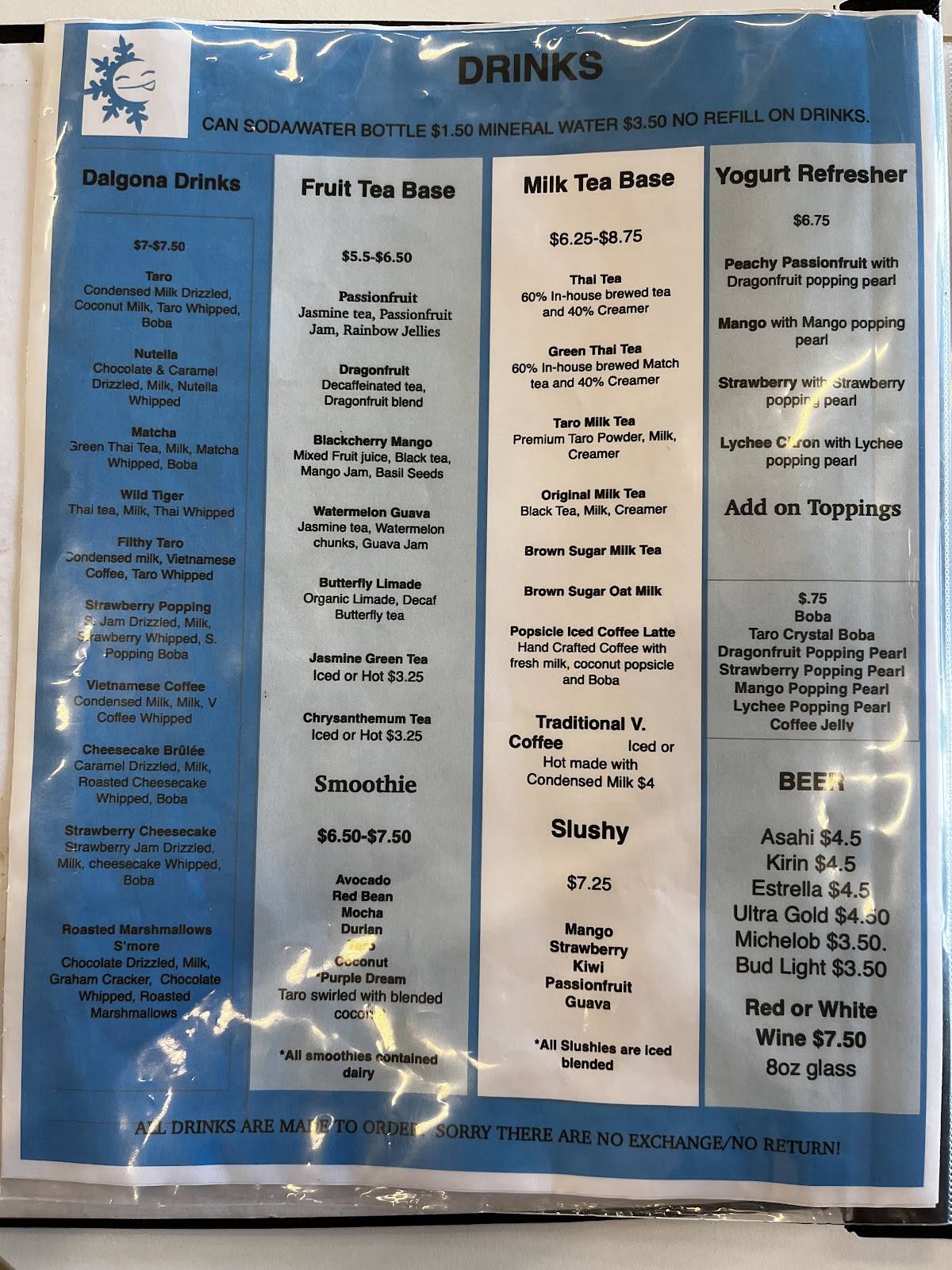 Menu at Snowbite restaurant, Pharr, 500 N Jackson Rd Ste L2