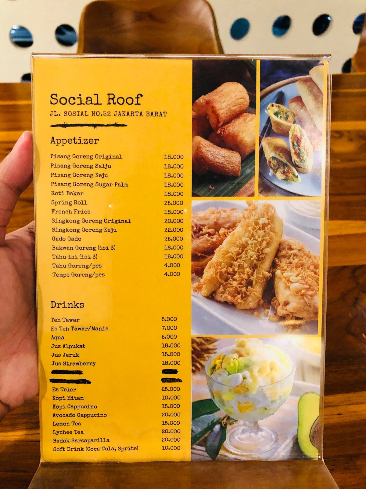 Menu at Social Roof restaurant, West Jakarta
