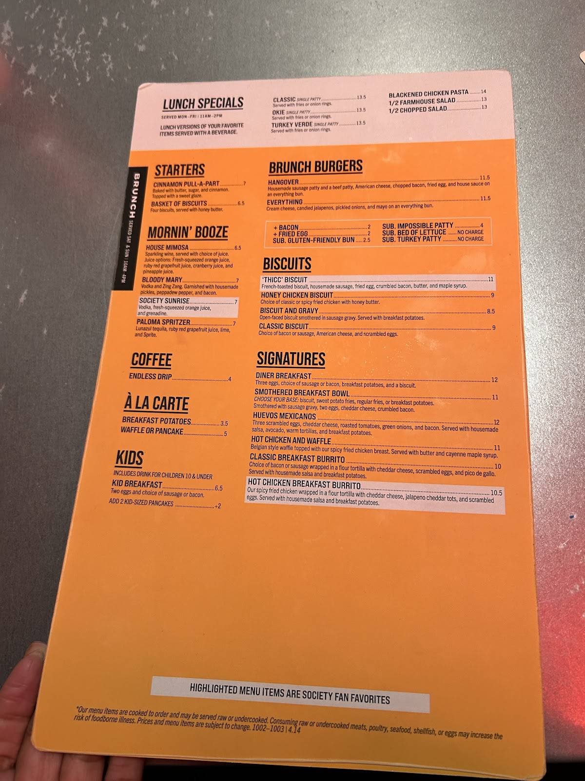 Menu at Society Burger restaurant, Tulsa, S Mingo Rd Suite A