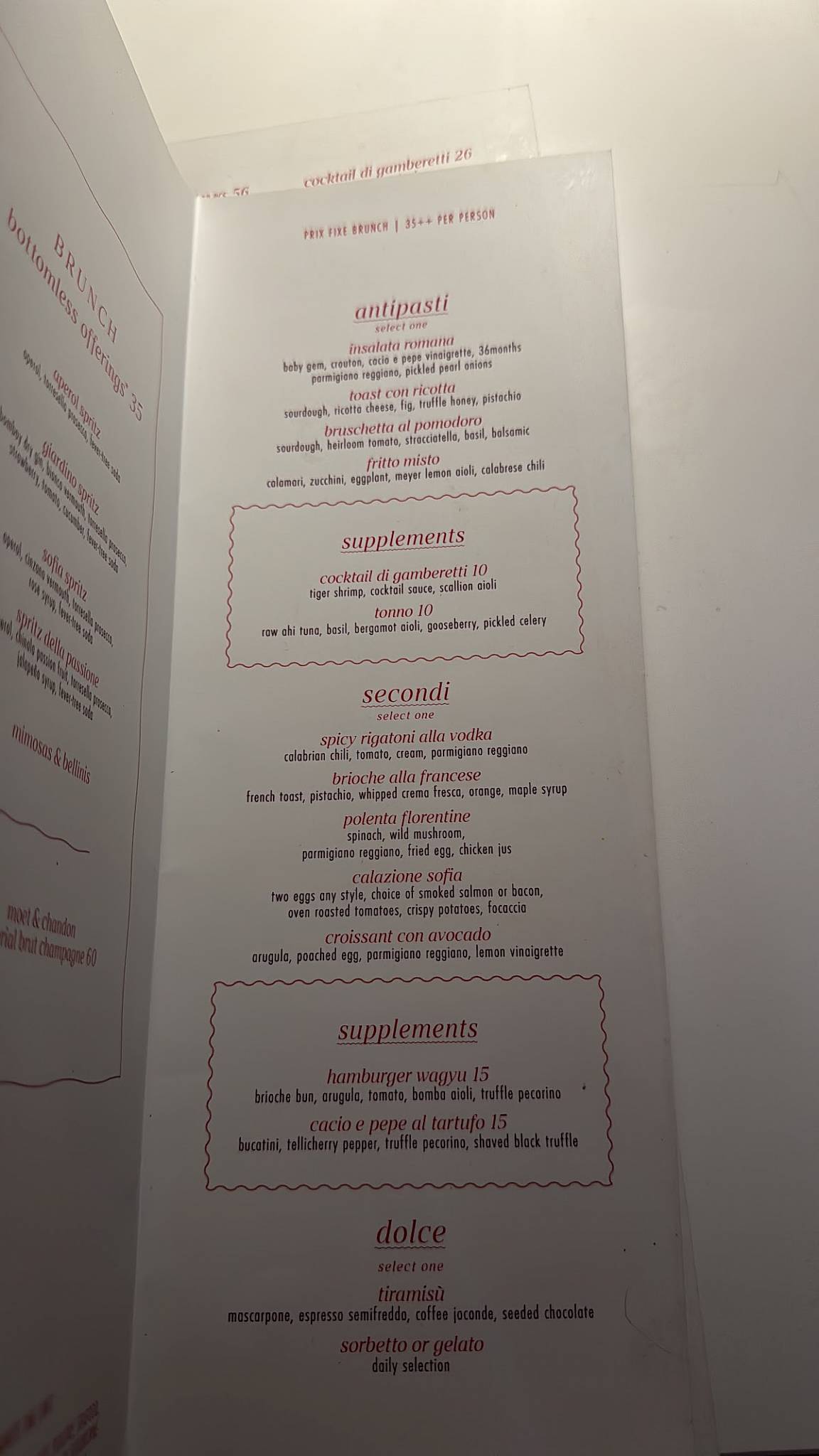 Menu at Sofia Italian Restaurant Miami, Miami