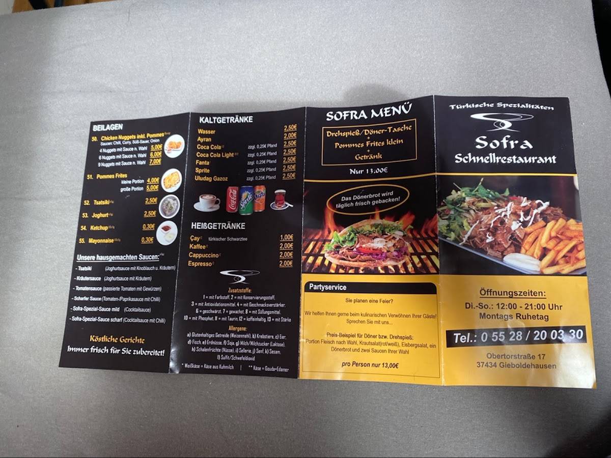 Speisekarte von Sofra - Türkisches Restaurant, Gieboldehausen