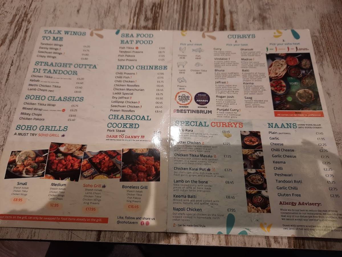 Menu at Soho Tavern pub & bar, Birmingham