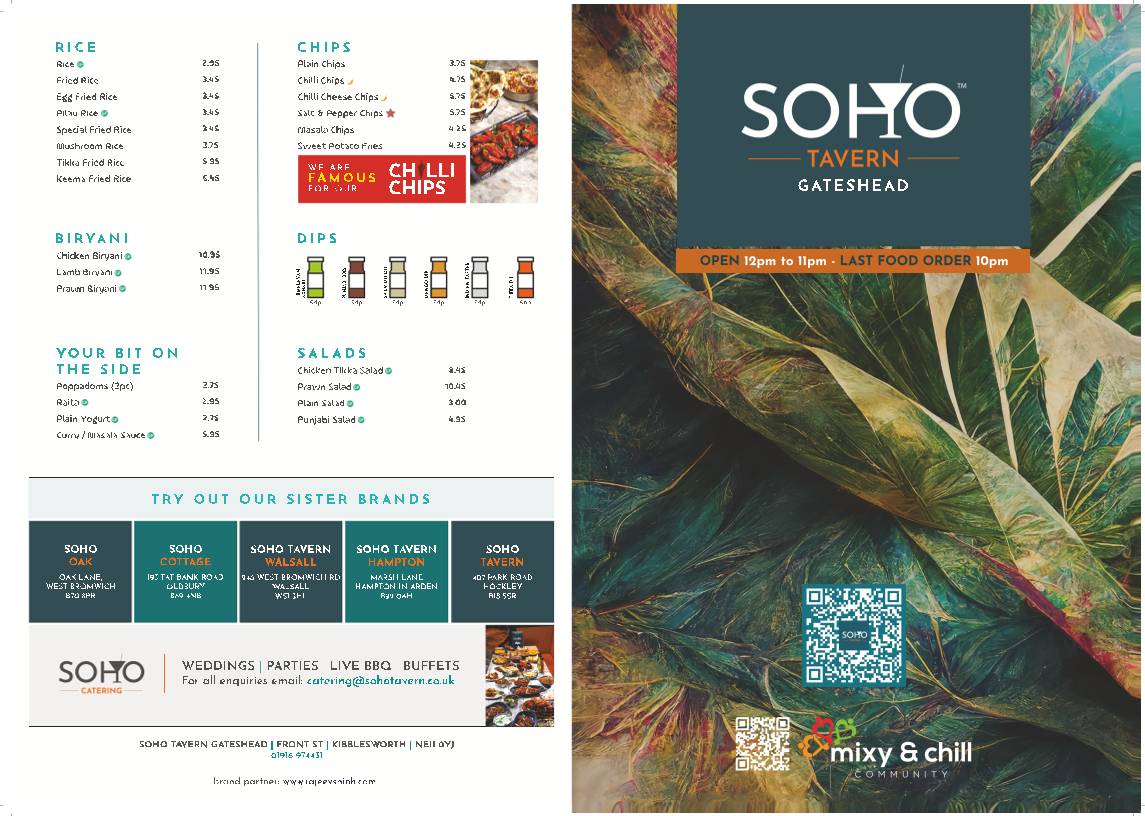 Menu at Soho Tavern Gateshead restaurant, Gateshead
