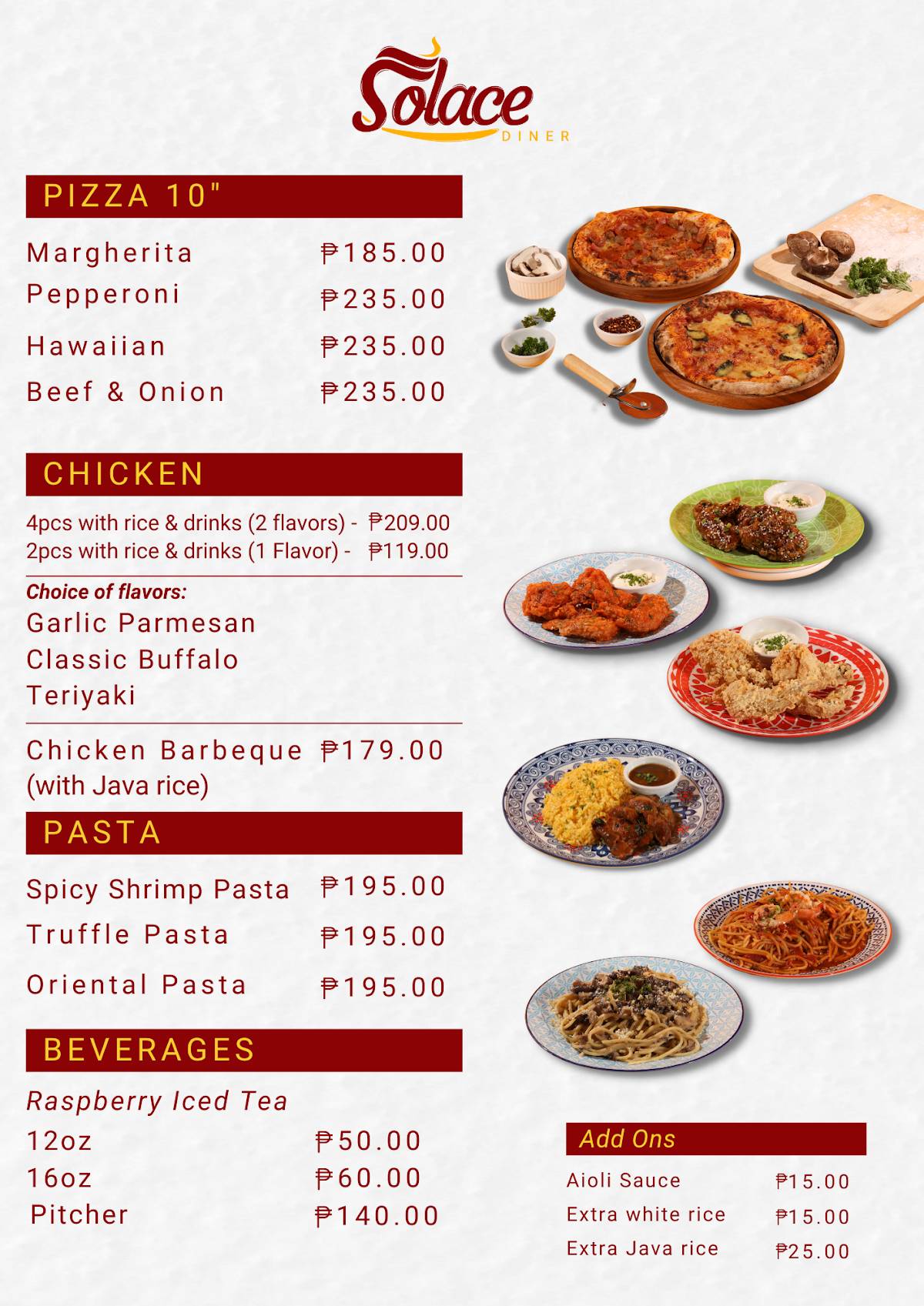 Carta del restaurante Solace Diner, Ciudad Quezon