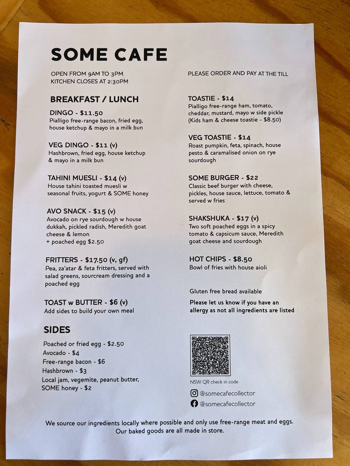 Menu at Some Cafe, Collector