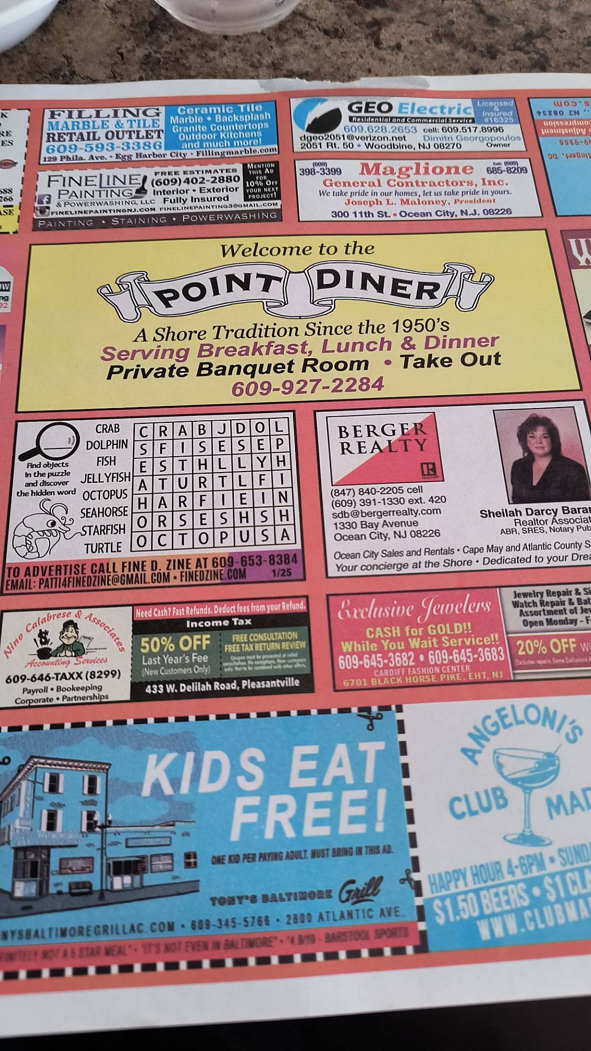Menu at Point Diner restaurant, Somers Point