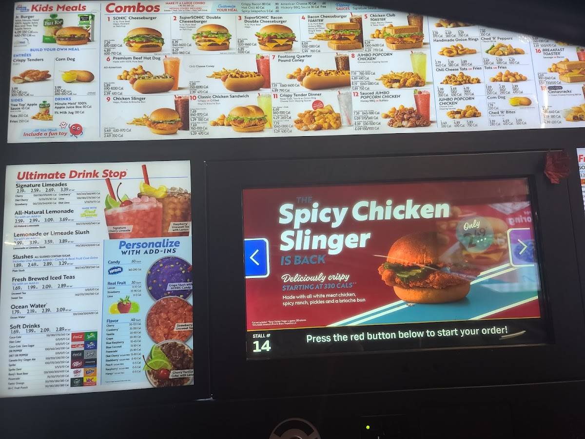 Menu at Sonic Drive-In fast food, Mattoon, 601 Lake Land Blvd