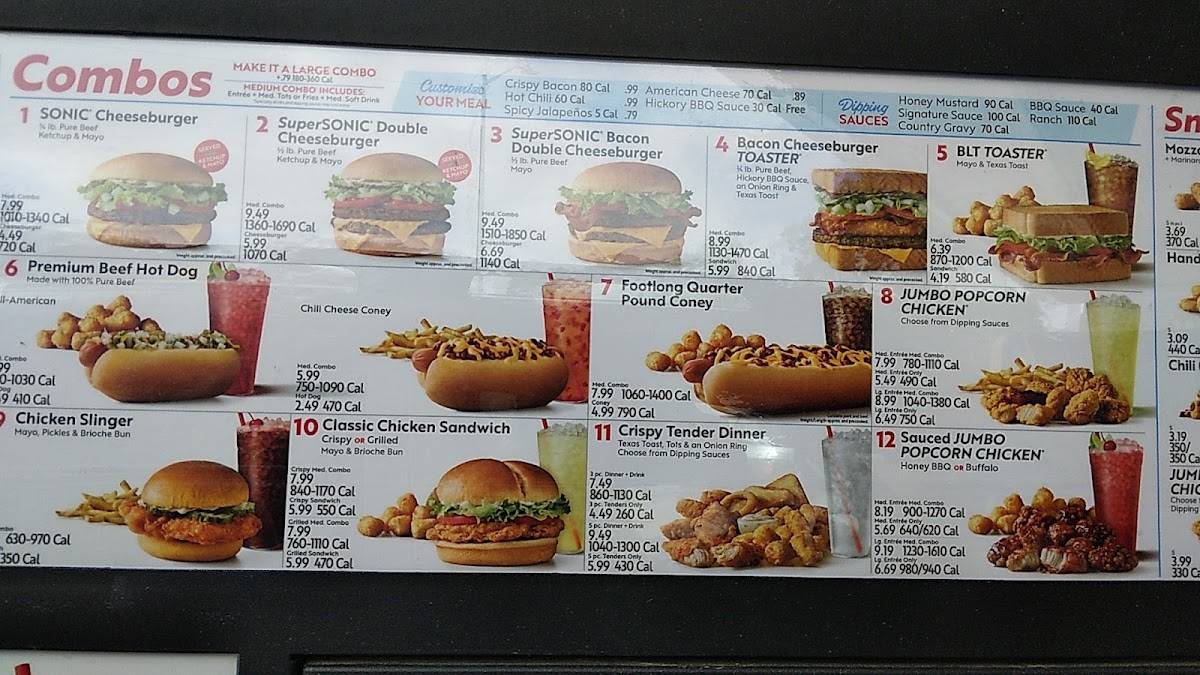 Menu at Sonic Drive-In fast food, Paragould, W Kingshighway