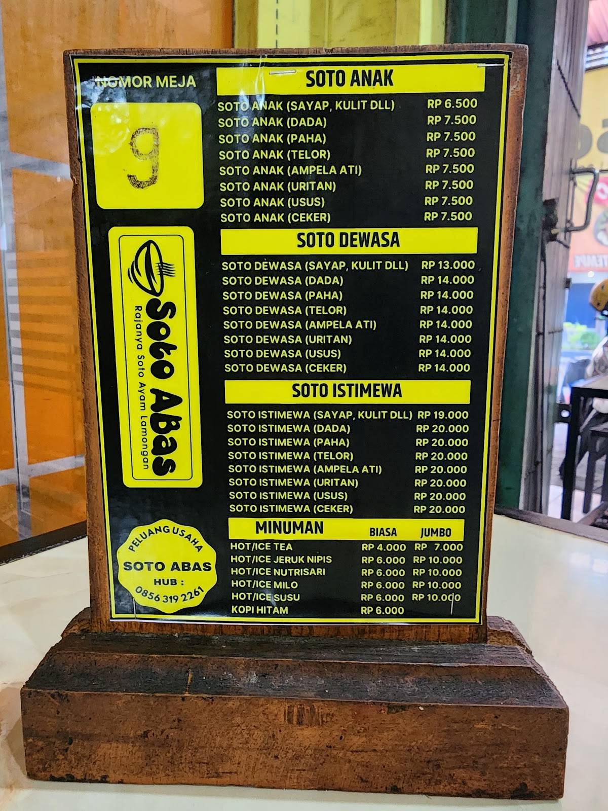 Menu at Soto Abas GKB restaurant, Gresik, Jl. Kalimantan No.4