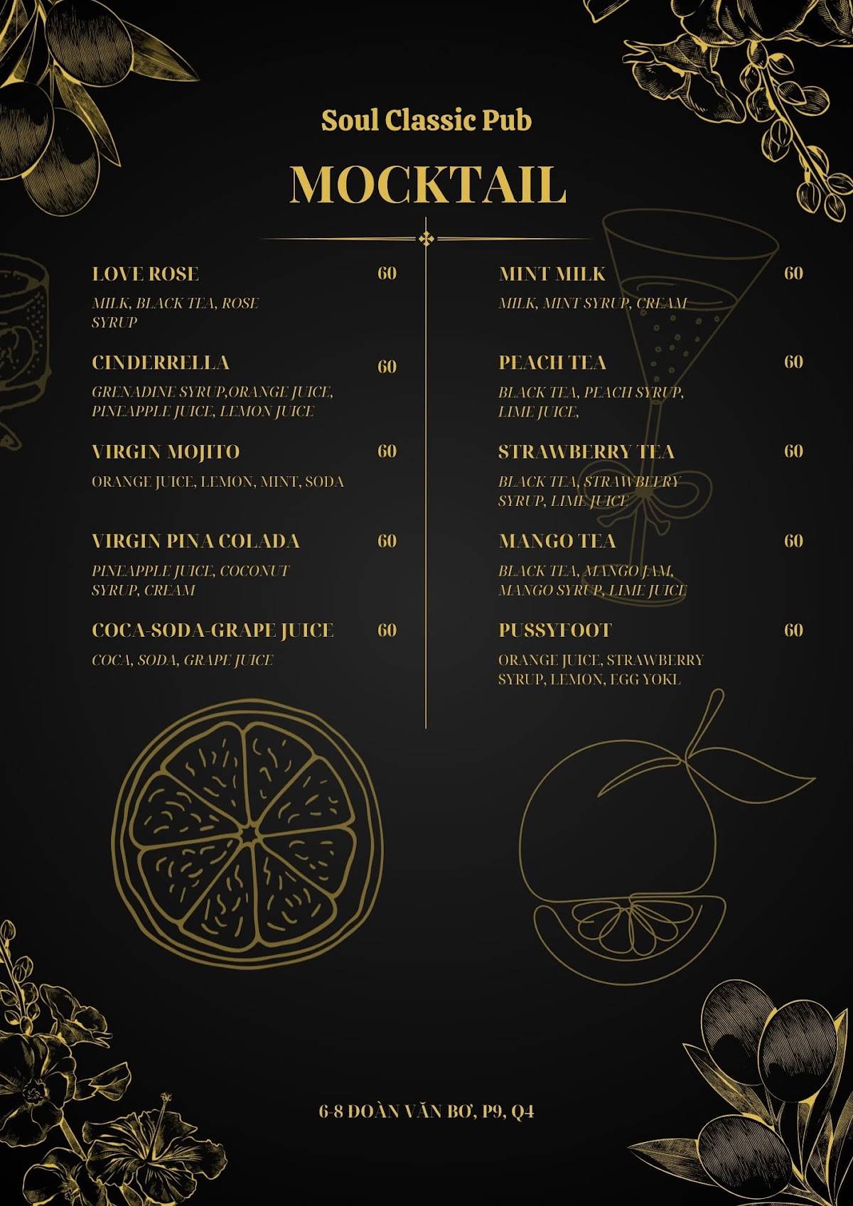 Menu at Soul classic pub, Ho Chi Minh City