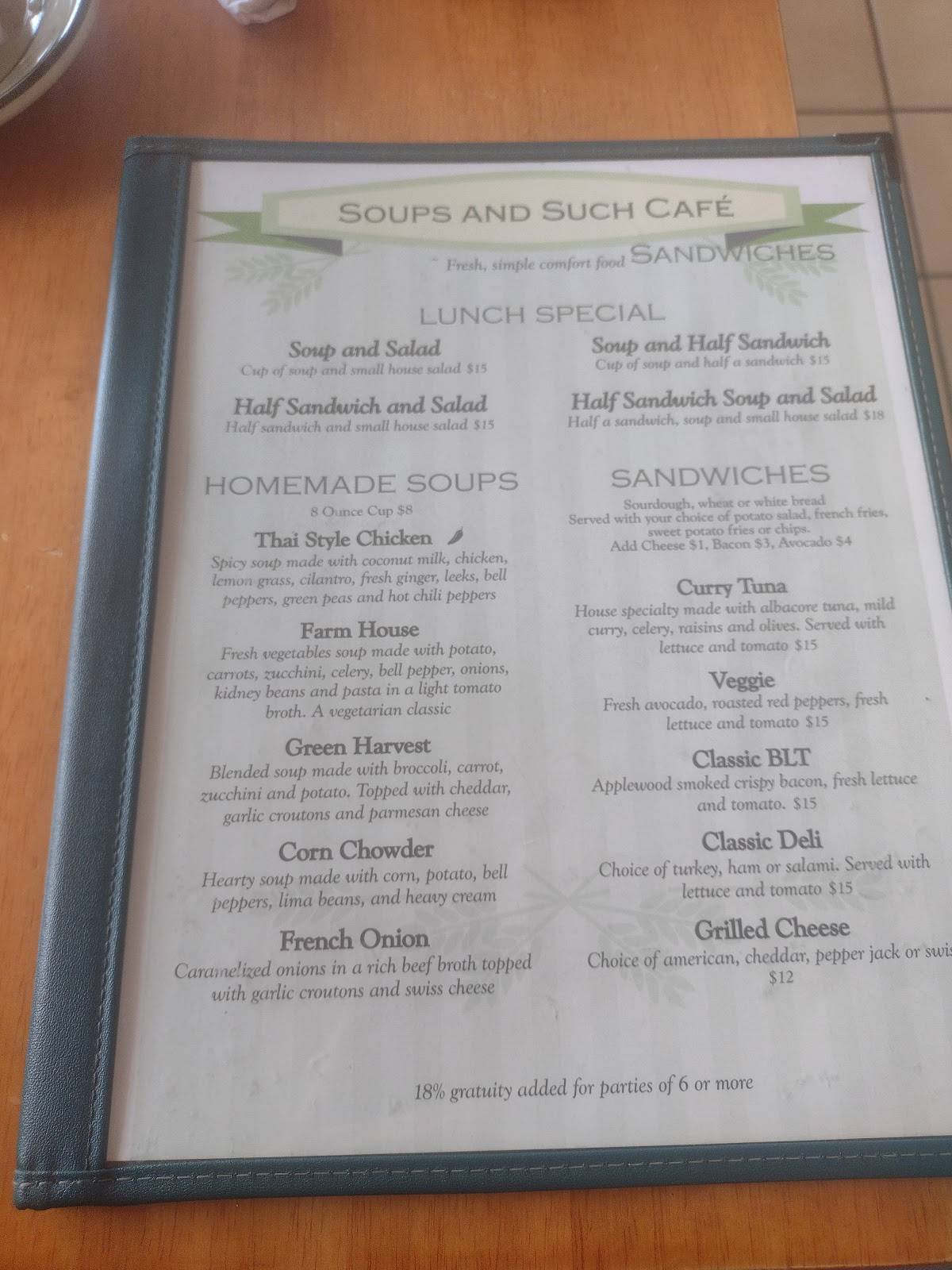 Menu at Soups & Such Cafe, Julian