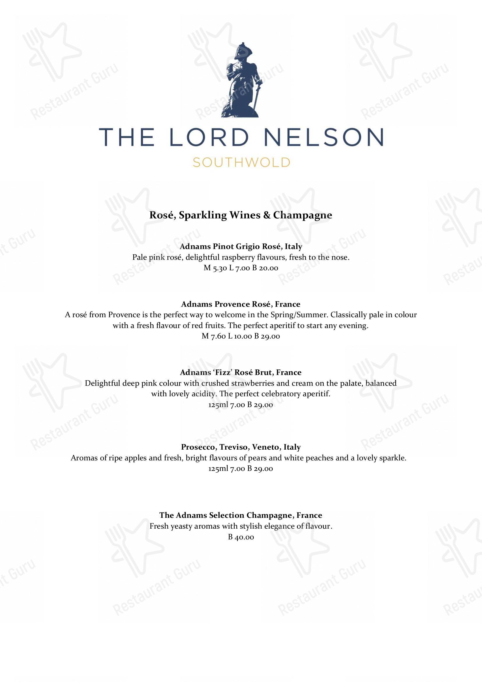 Menu at The Lord Nelson pub & bar, Southwold