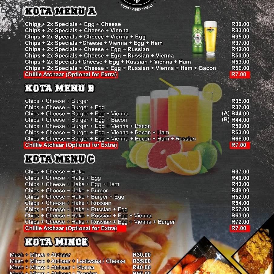 Menu at Tshepis Food-joint restaurant, Soweto