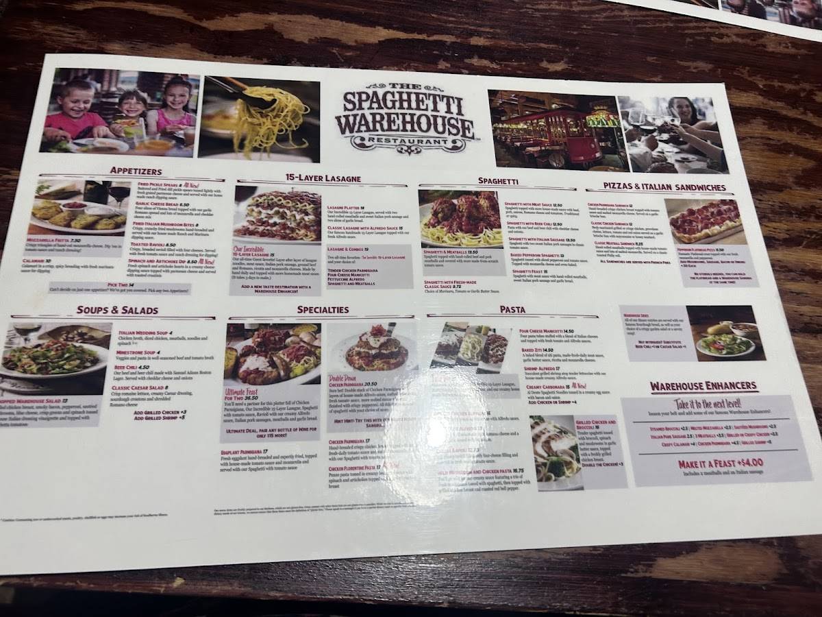 Menu at Spaghetti Warehouse restaurant, Akron