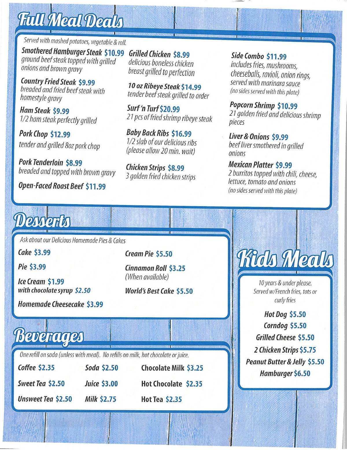 Menu at Spare Rib Inn restaurant, Steelville