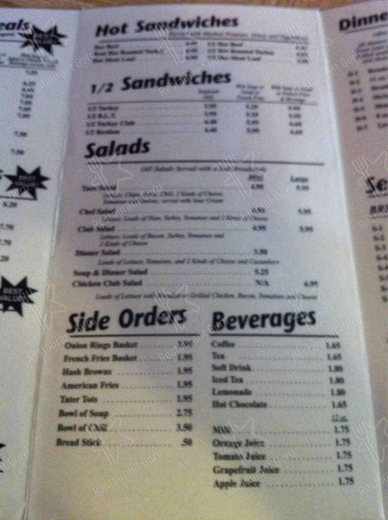 Menu at Sparky's Cafe, Anoka