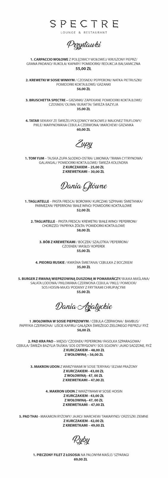 Menu at Spectre Lounge & Restaurant, Boleslawiec