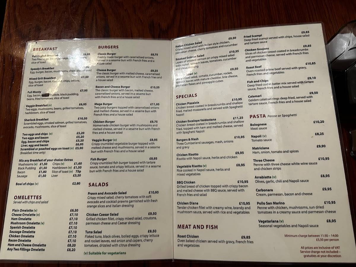 Menu at Speedy's Sandwich Bar & Cafe, London, 187 N Gower St