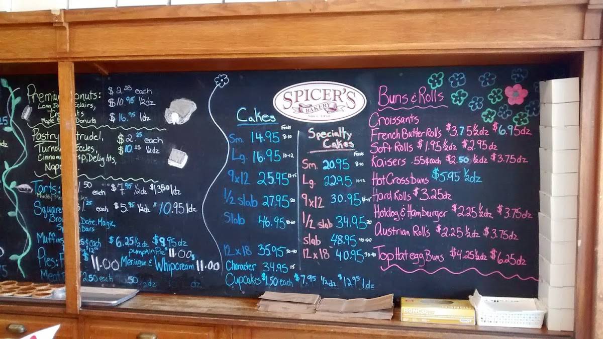 Menu at Spicer's Bakery In St Thomas, Saint Thomas