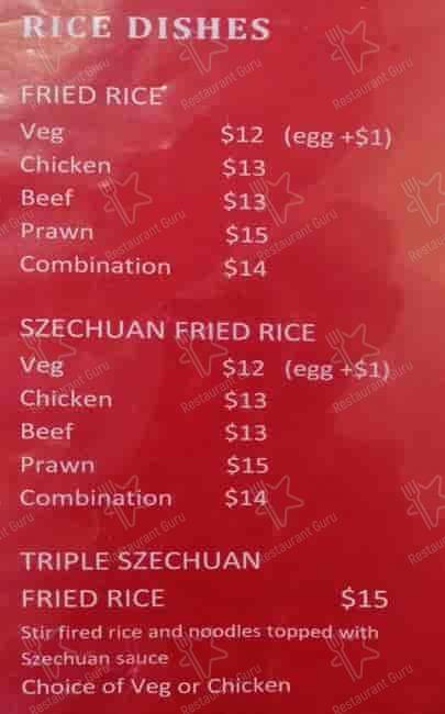 Menu at Spicy Dragon restaurant, Carnegie