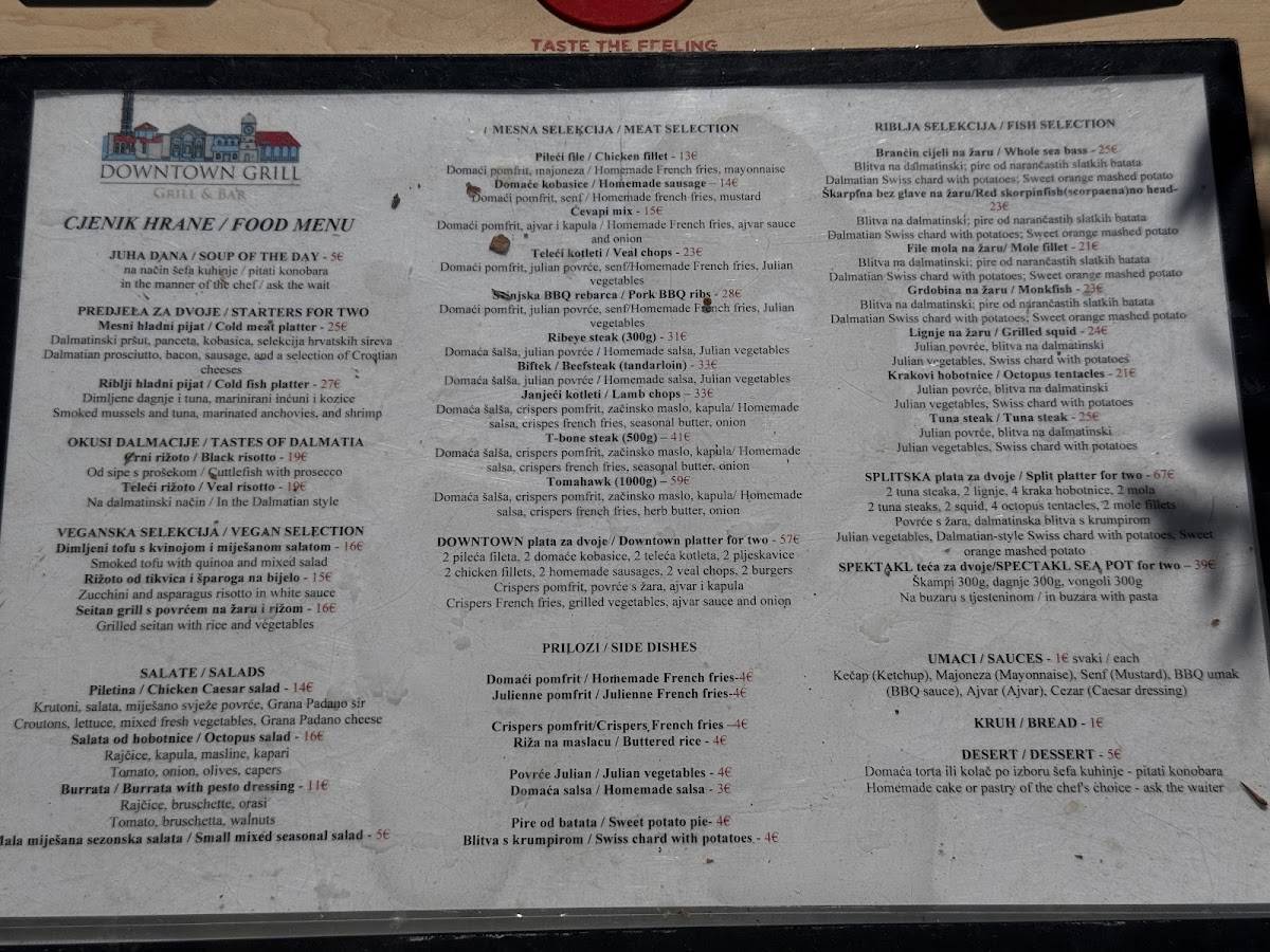 Menu at Downtown Grill Split steak & seafood restaurant, Split