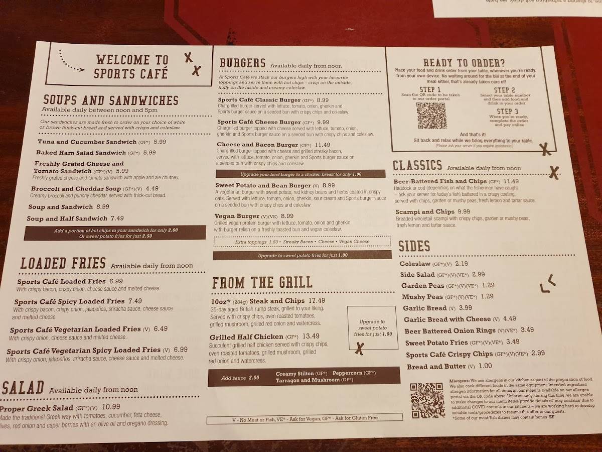 Menu at Sports Café at the Sports Plaza pub & bar, Elveden, Center ...