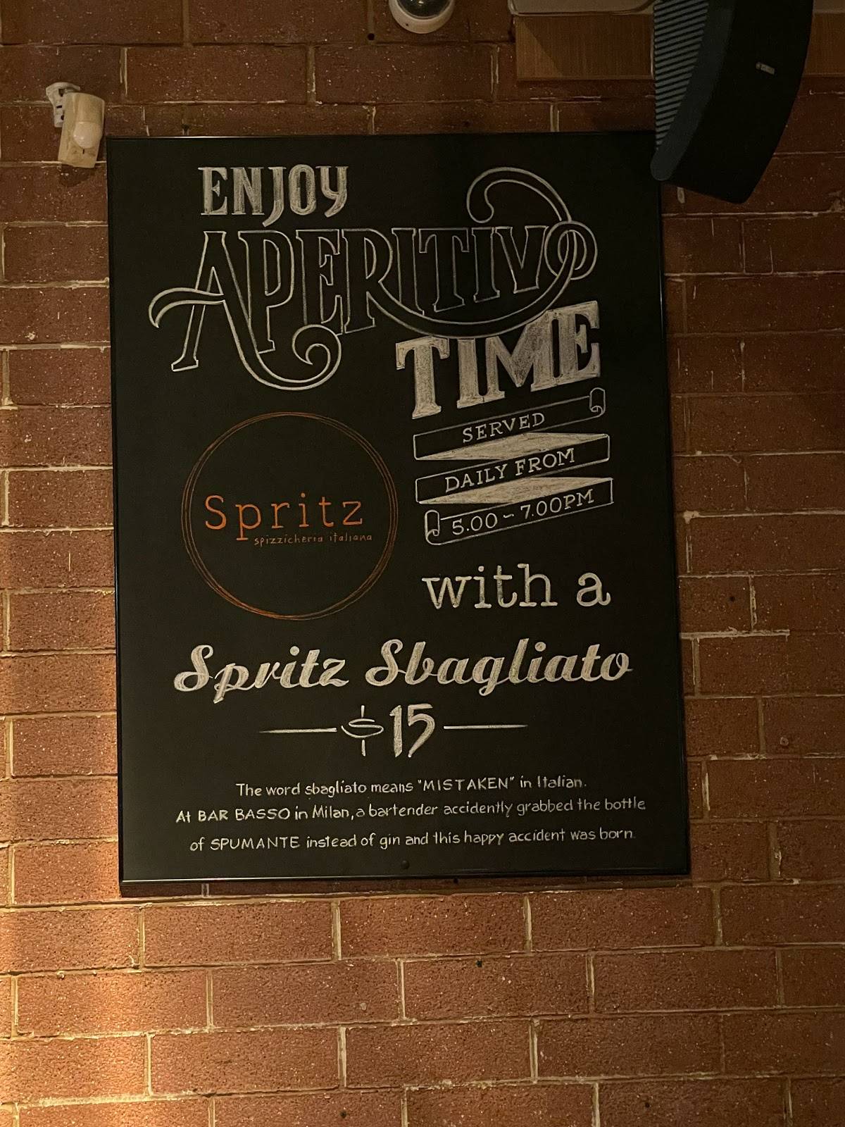 Menu at Spritz Spizzicheria restaurant, Mount Hawthorn