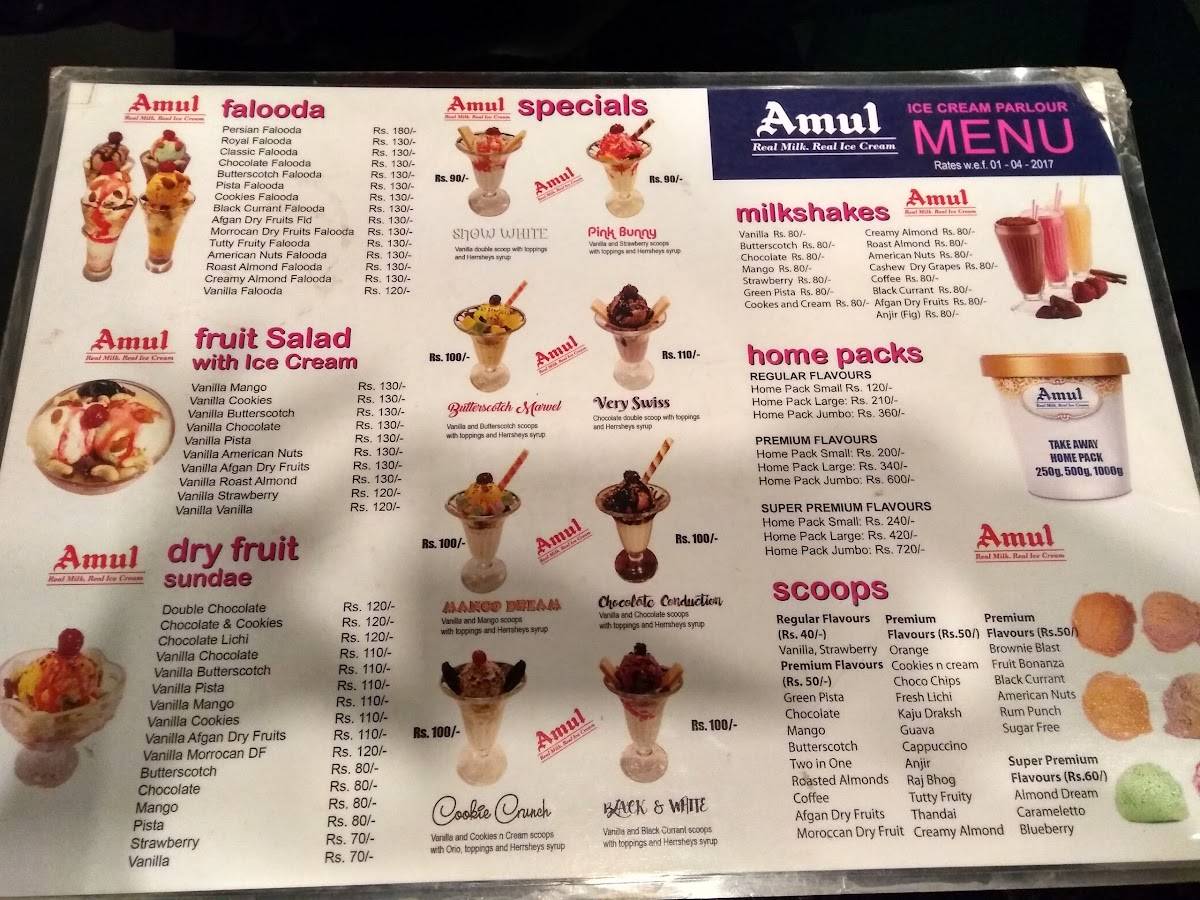 Menu at Sri Muthappan's Amul Ice Cream Parlour, Ernakulam