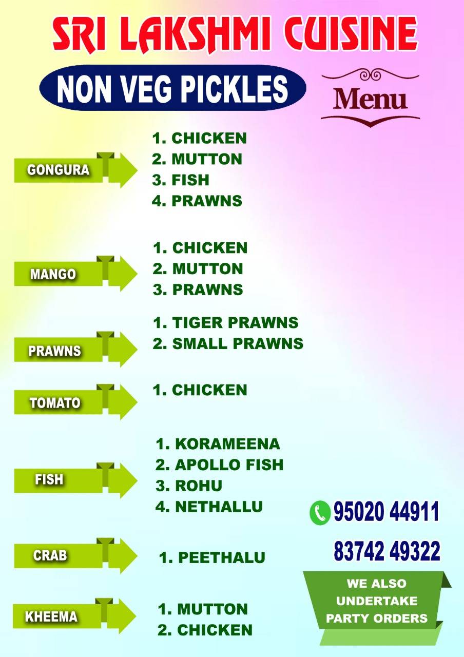 Menu at Srilakshmi Cuisine Veg & Non Veg Pickles and Catering, Hyderabad
