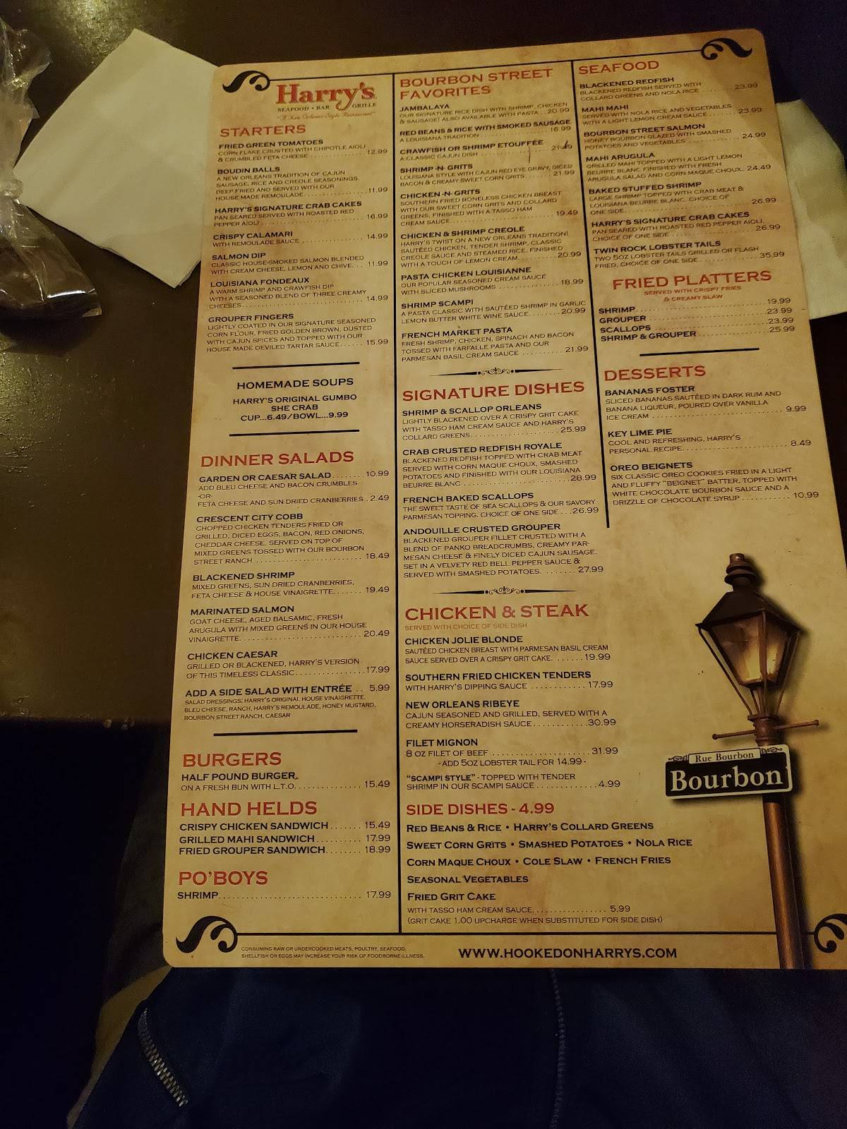 Menu at Harry's Seafood, Bar & Grille, St. Augustine