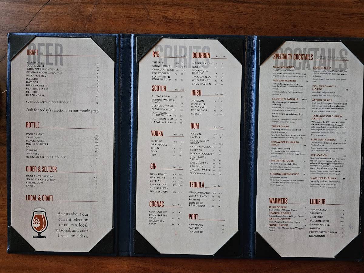Menu at St. John's Fish Exchange Kitchen & Wet Bar, St. John's