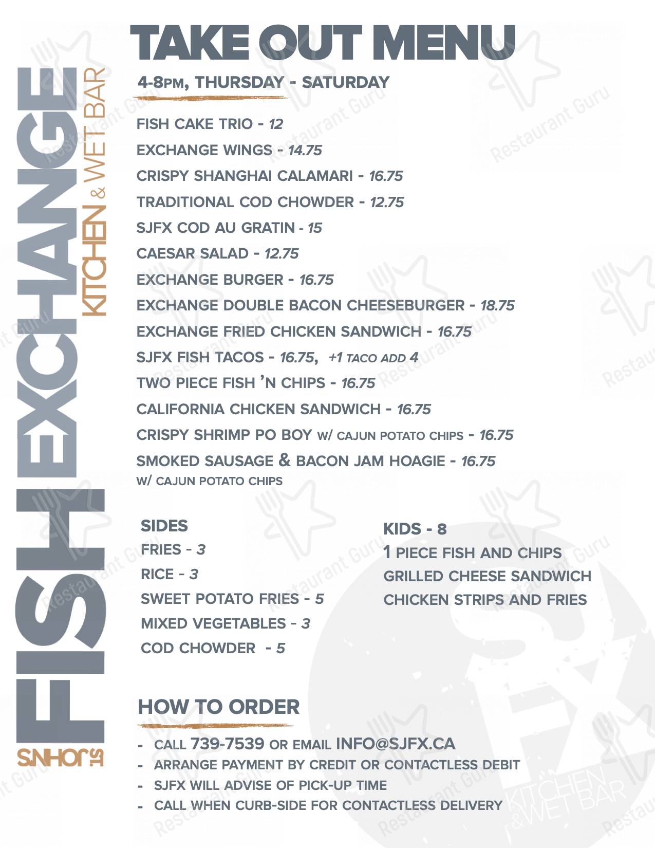 Menu at St. John's Fish Exchange Kitchen & Wet Bar, St. John's
