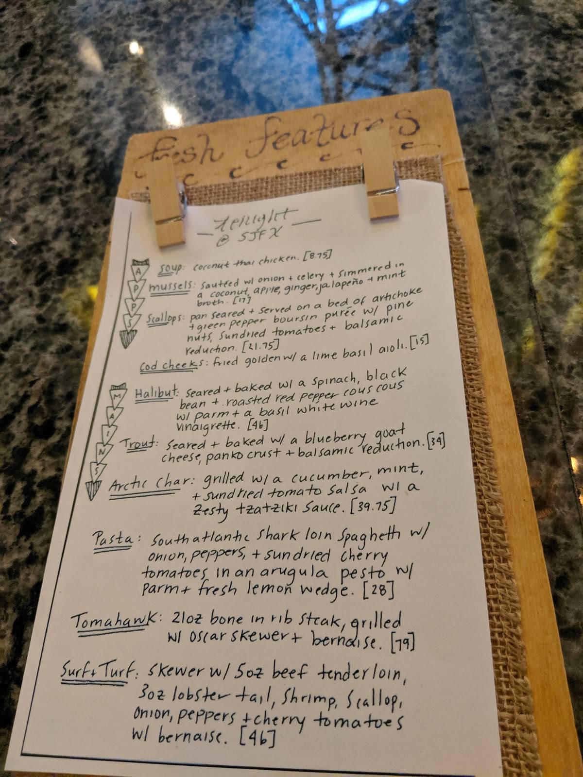 Menu at St. John's Fish Exchange Kitchen & Wet Bar, St. John's