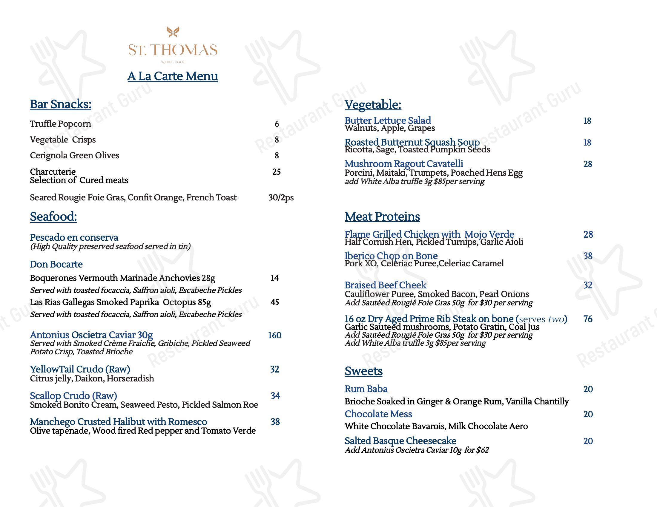 Menu at St. Thomas Restaurant & Wine Bar, Toronto