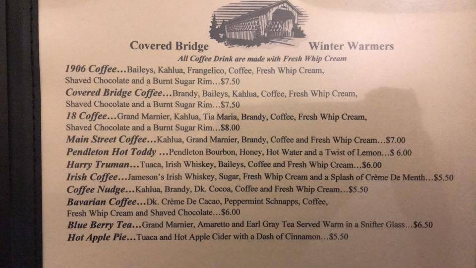 Menu at Stacy's Covered Bridge Restaurant, Cottage Grove