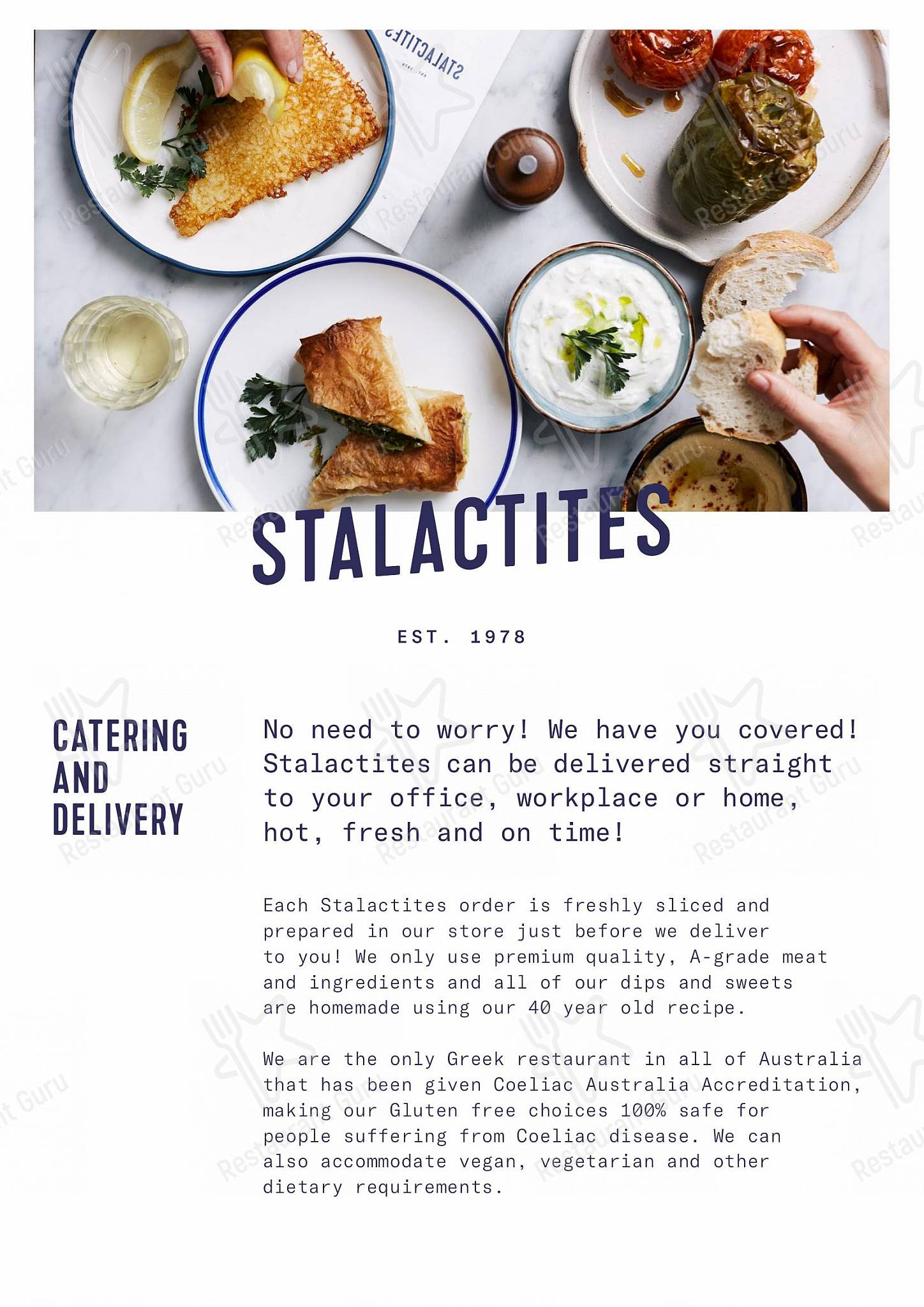 Menu at Stalactites Restaurant, Melbourne
