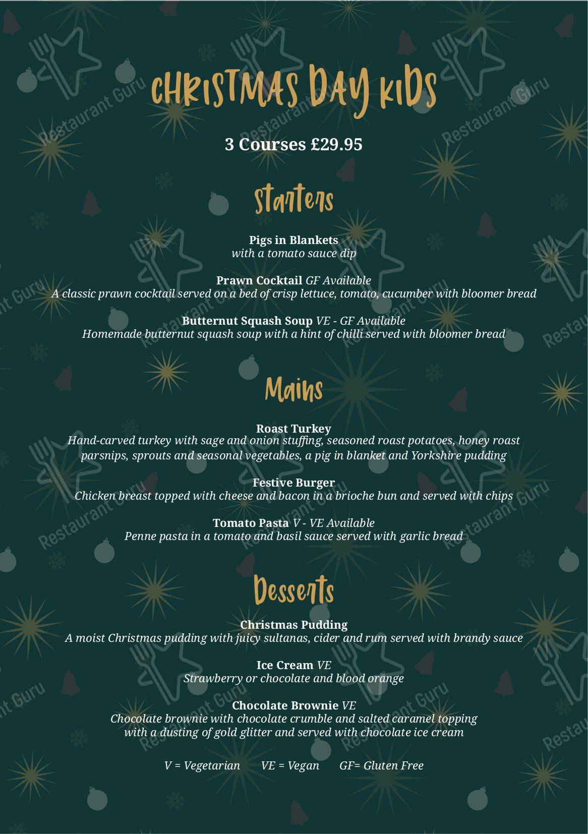 Menu at The Ox Inn pub & bar, Stanley, Kyo Ln