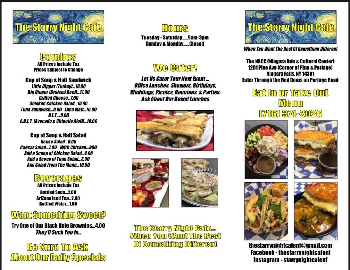 Menu at Starry Night Café cafe, Niagara Falls