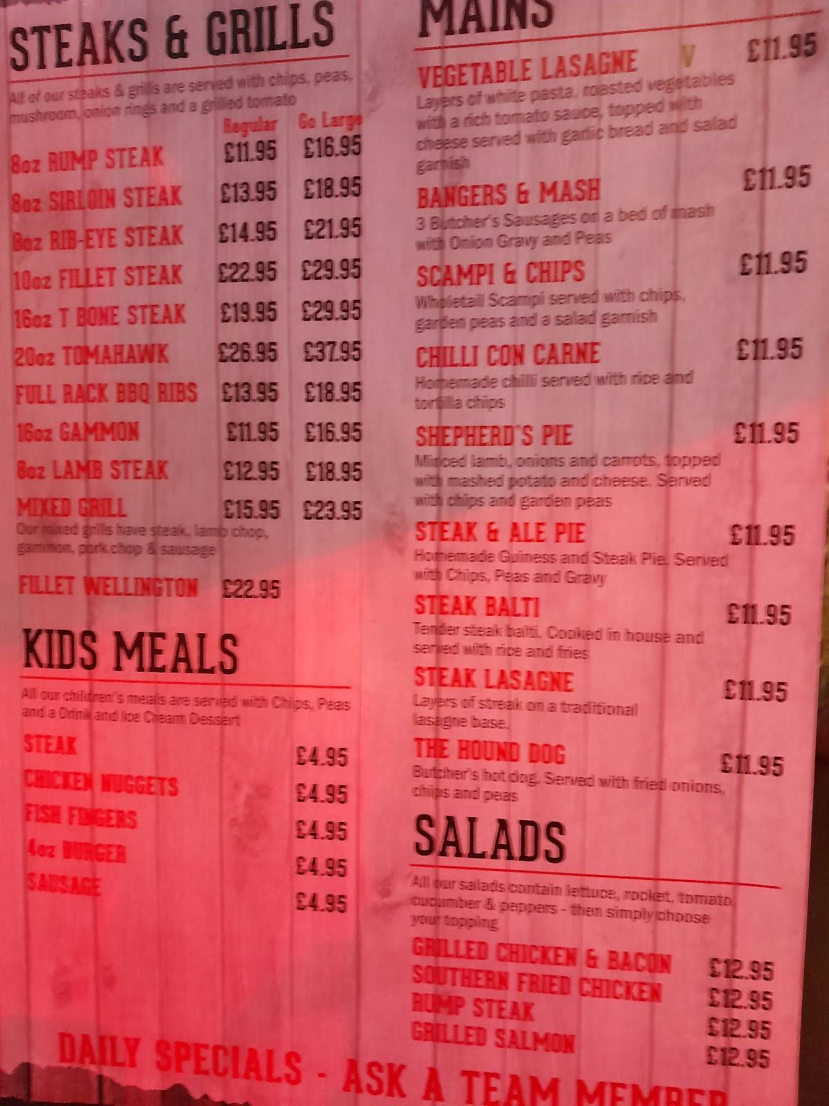 Menu at Steak Rattle n Roll steakhouse, Walsall