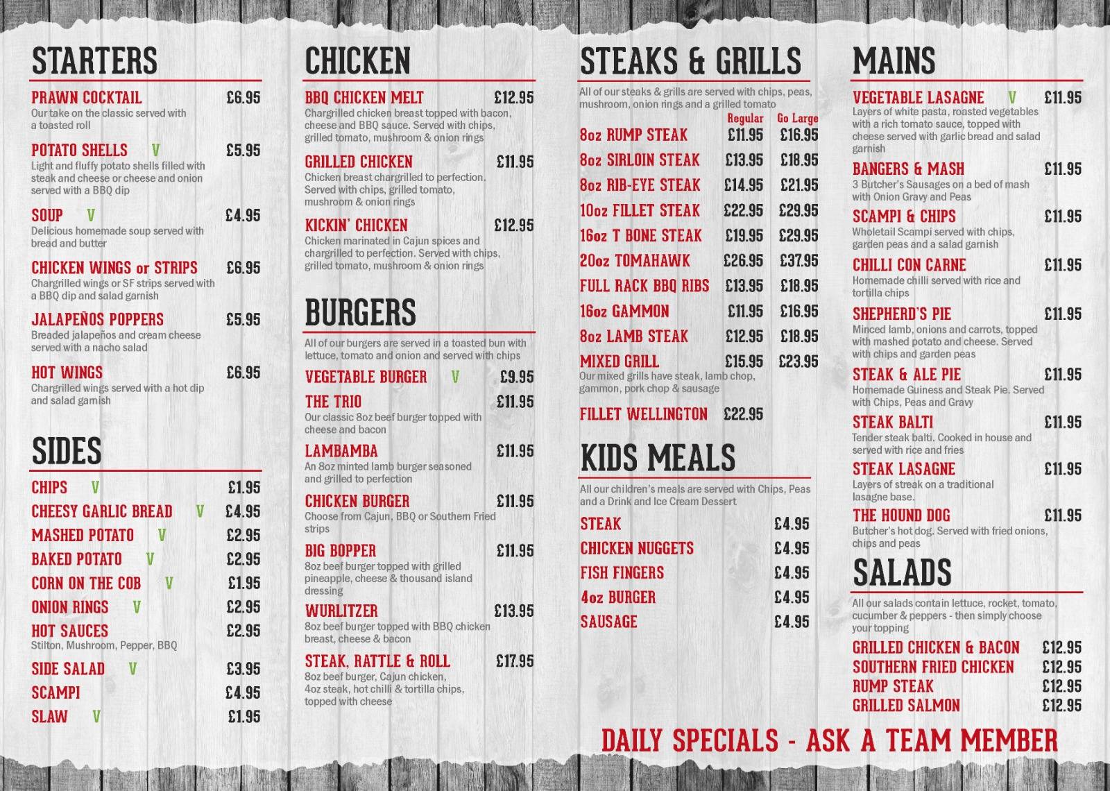 Menu at Steak Rattle n Roll steakhouse, Walsall