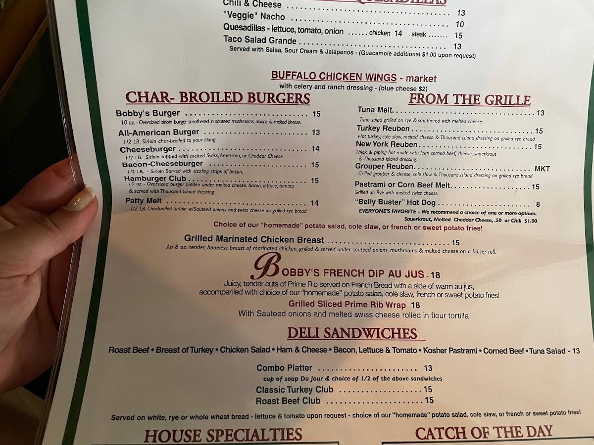 Menu at Bobby's Restaurant & Lounge, Vero Beach