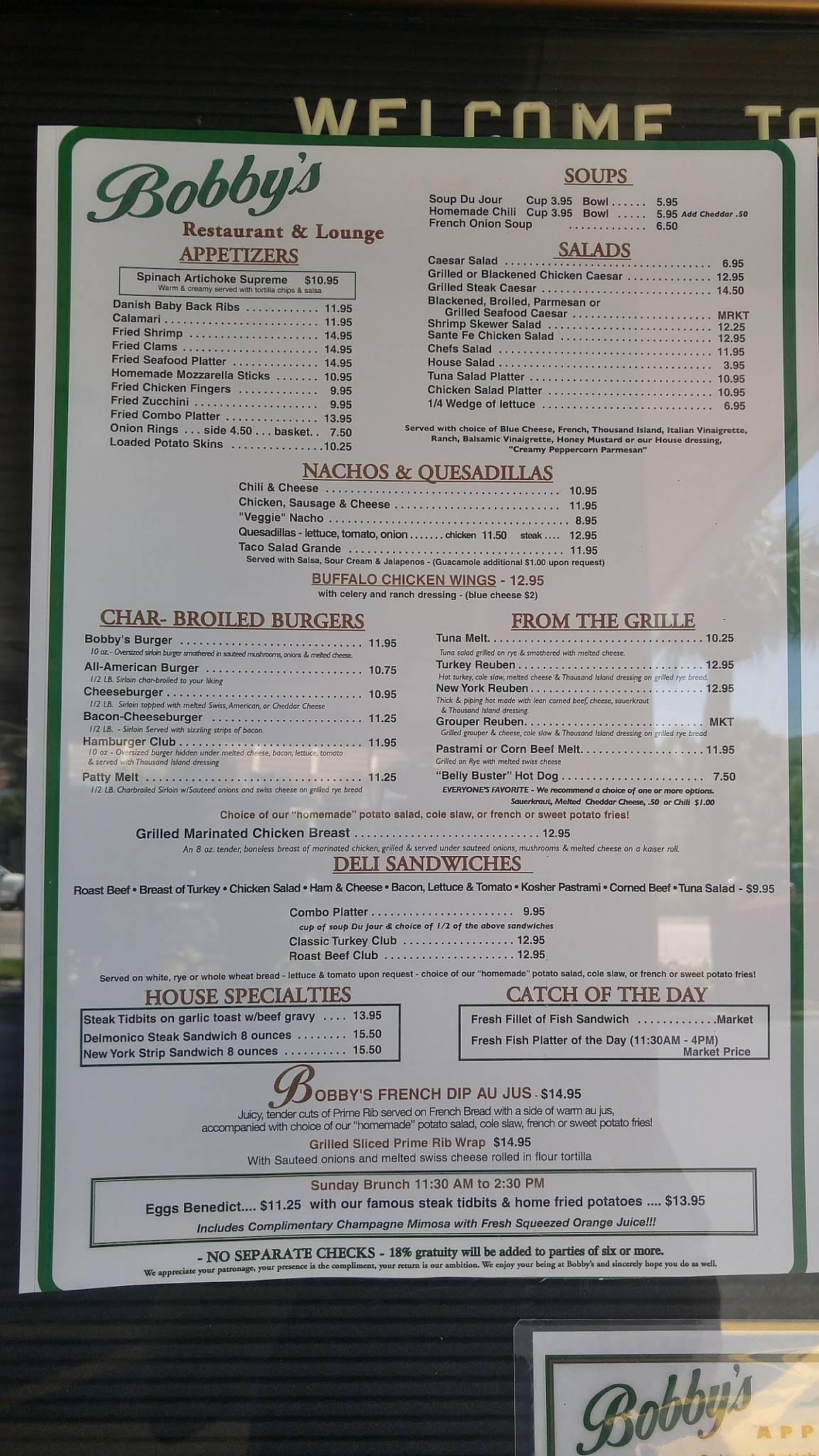 Menu at Bobby's Restaurant & Lounge, Vero Beach