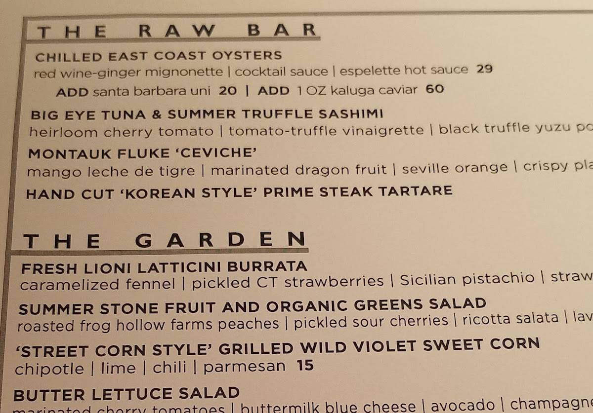 Menu at CUT by Wolfgang Puck steakhouse, New York City